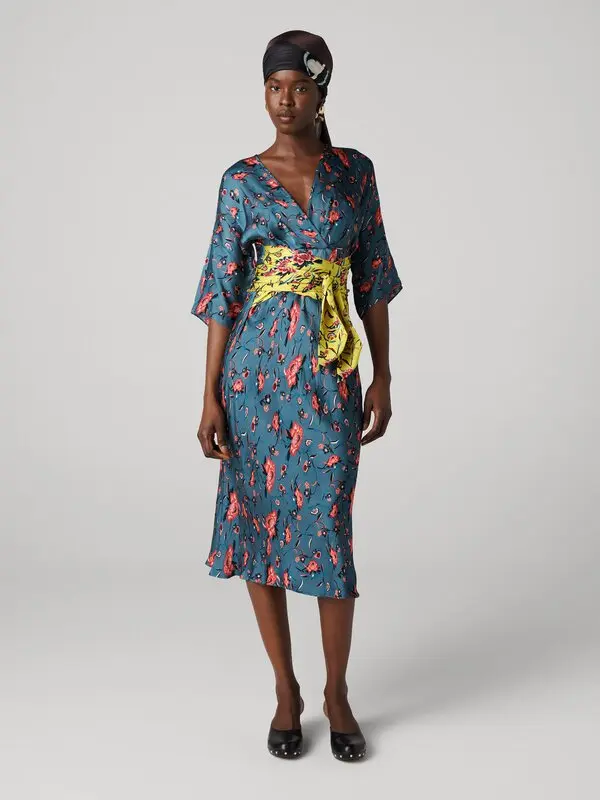Diane Von Furstenberg Gracie Midi Dress In Dancing Rose Petrol